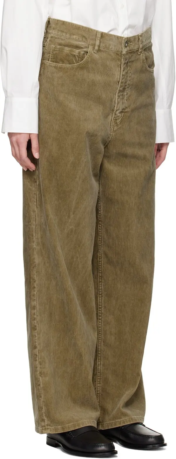 Auralee Khaki Finx Corduroy Wide 5p Trousers In Olive Brown - 22